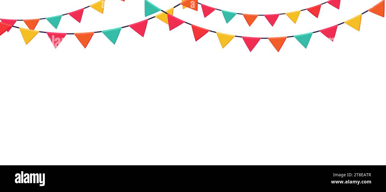 Garland of colored flags horizontal banner. Festive vector background ...