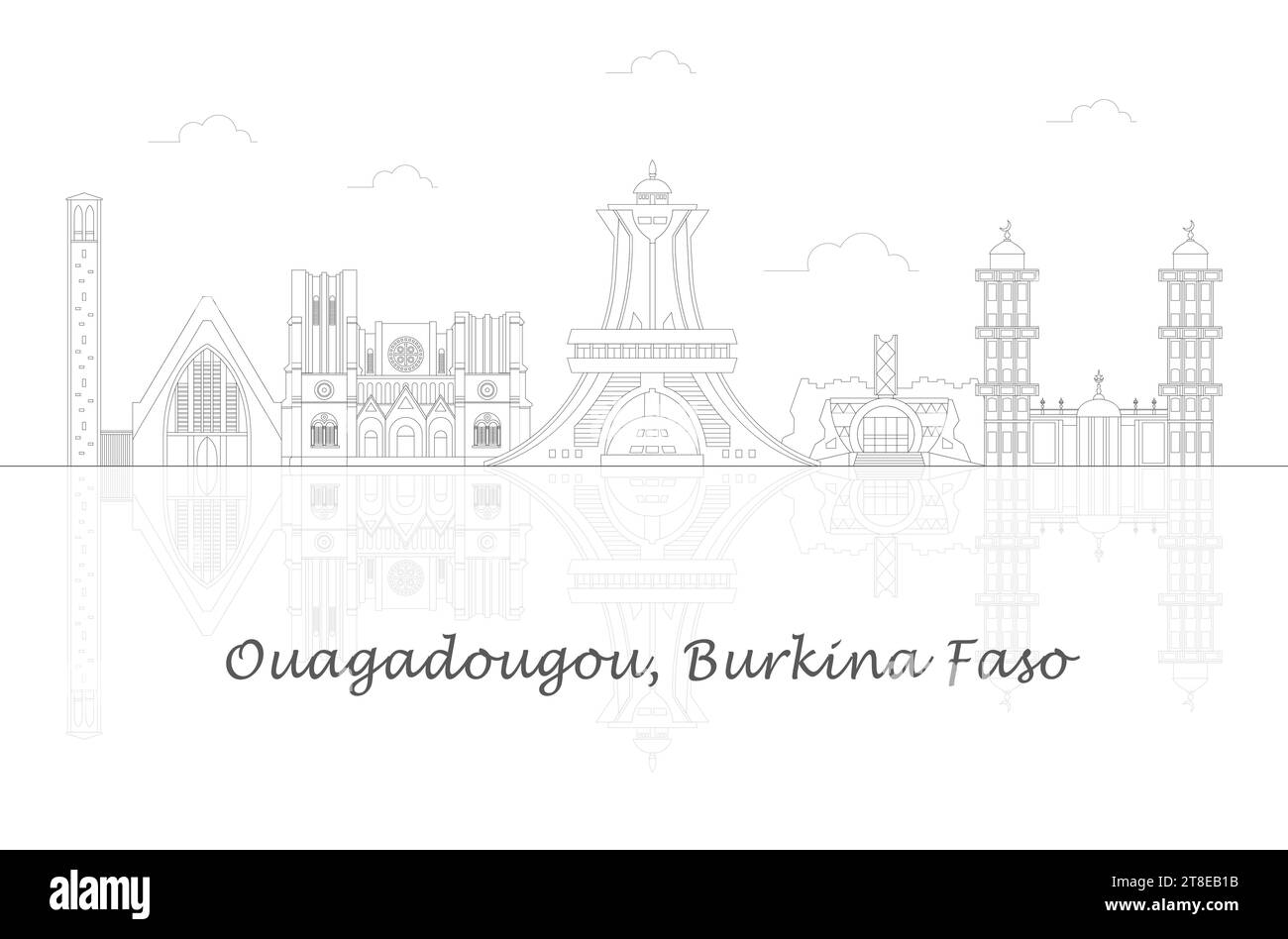 Outline Skyline panorama of city of Ouagadougou, Burkina Faso - vector ...
