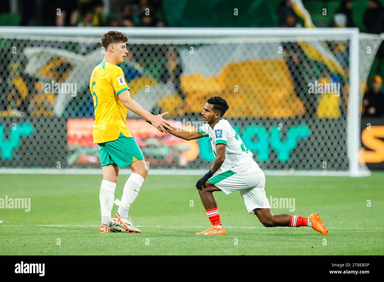 MELBOURNE, AUSTRALIA - NOVEMBER 16: Jordan Bos of Australia consoles ...