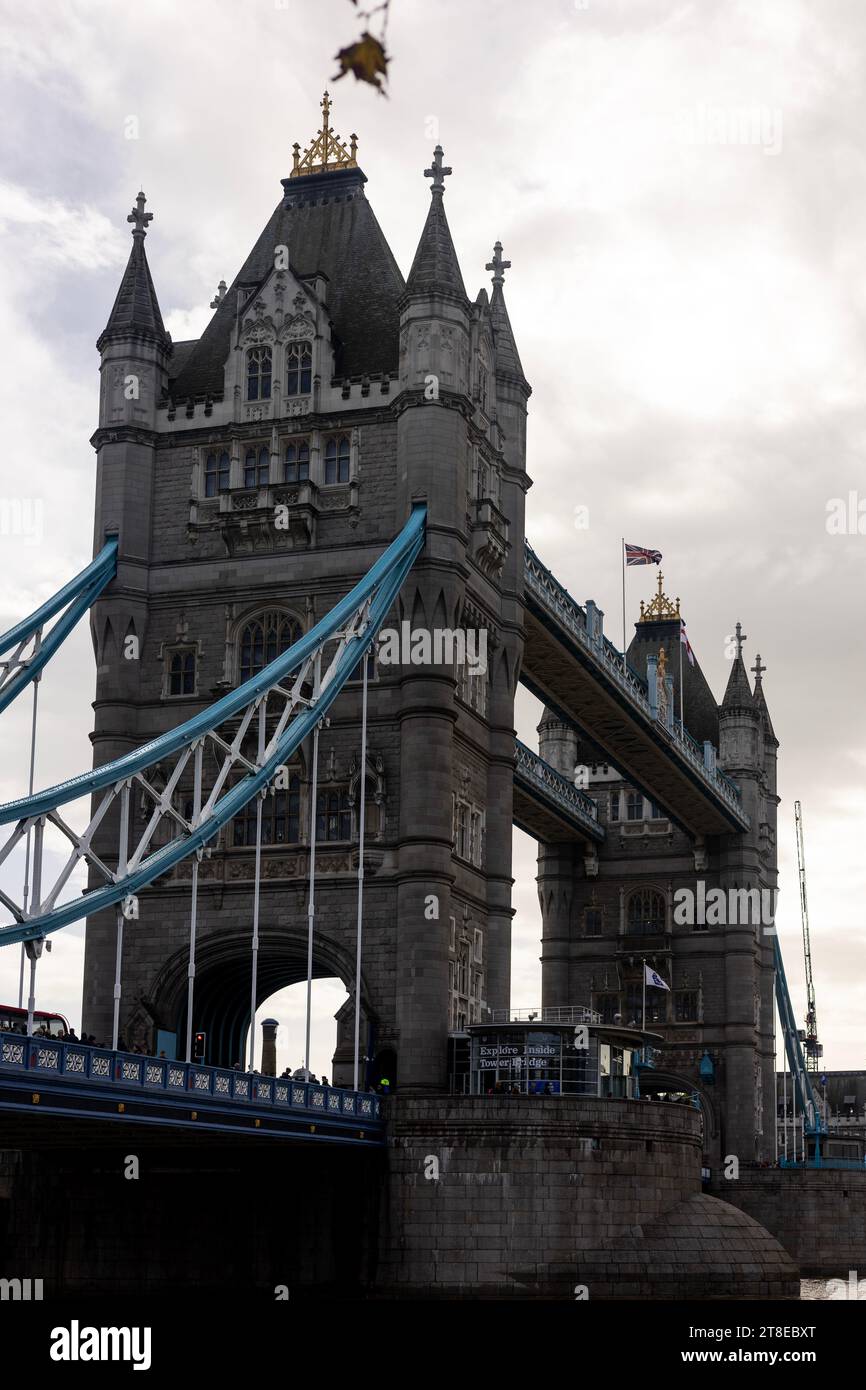 tower bridge on a cloudy day from inside the tower of london in london ...