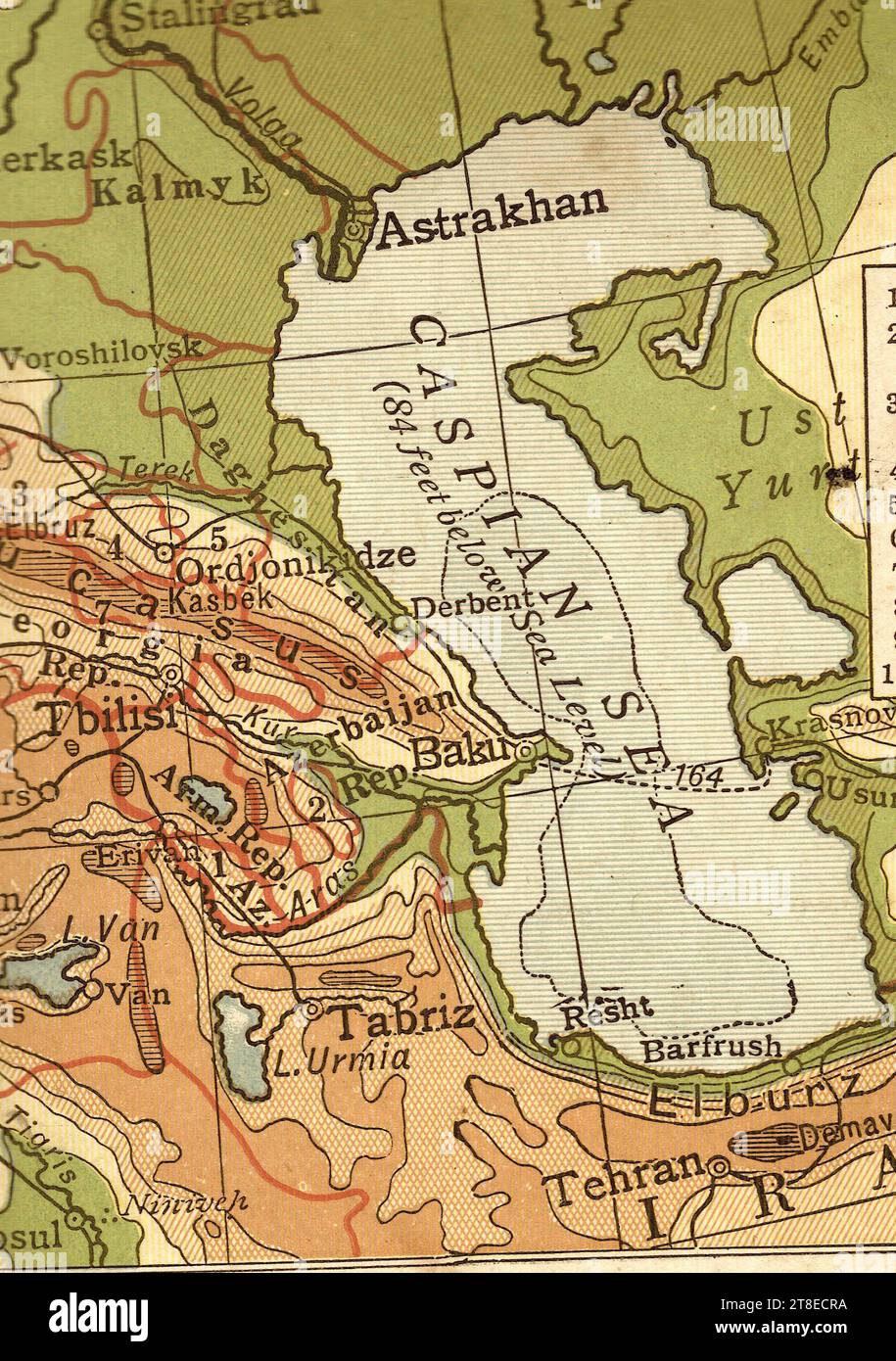 Antique geographical map in sepia of the Caspian Sea Stock Photo - Alamy