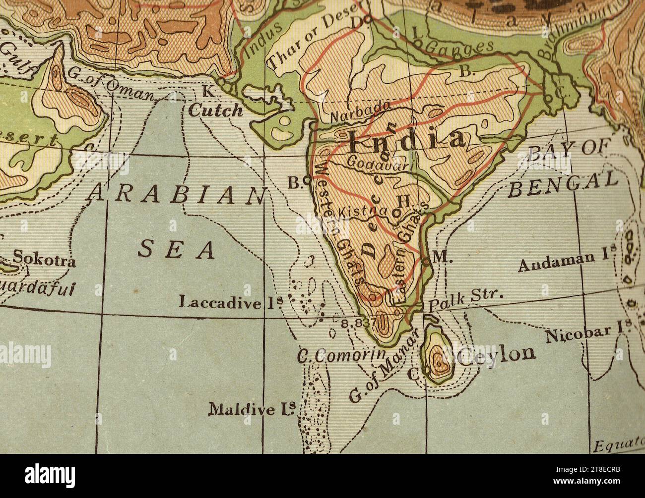Antique geographical map in sepia of India and Ceylon Stock Photo - Alamy