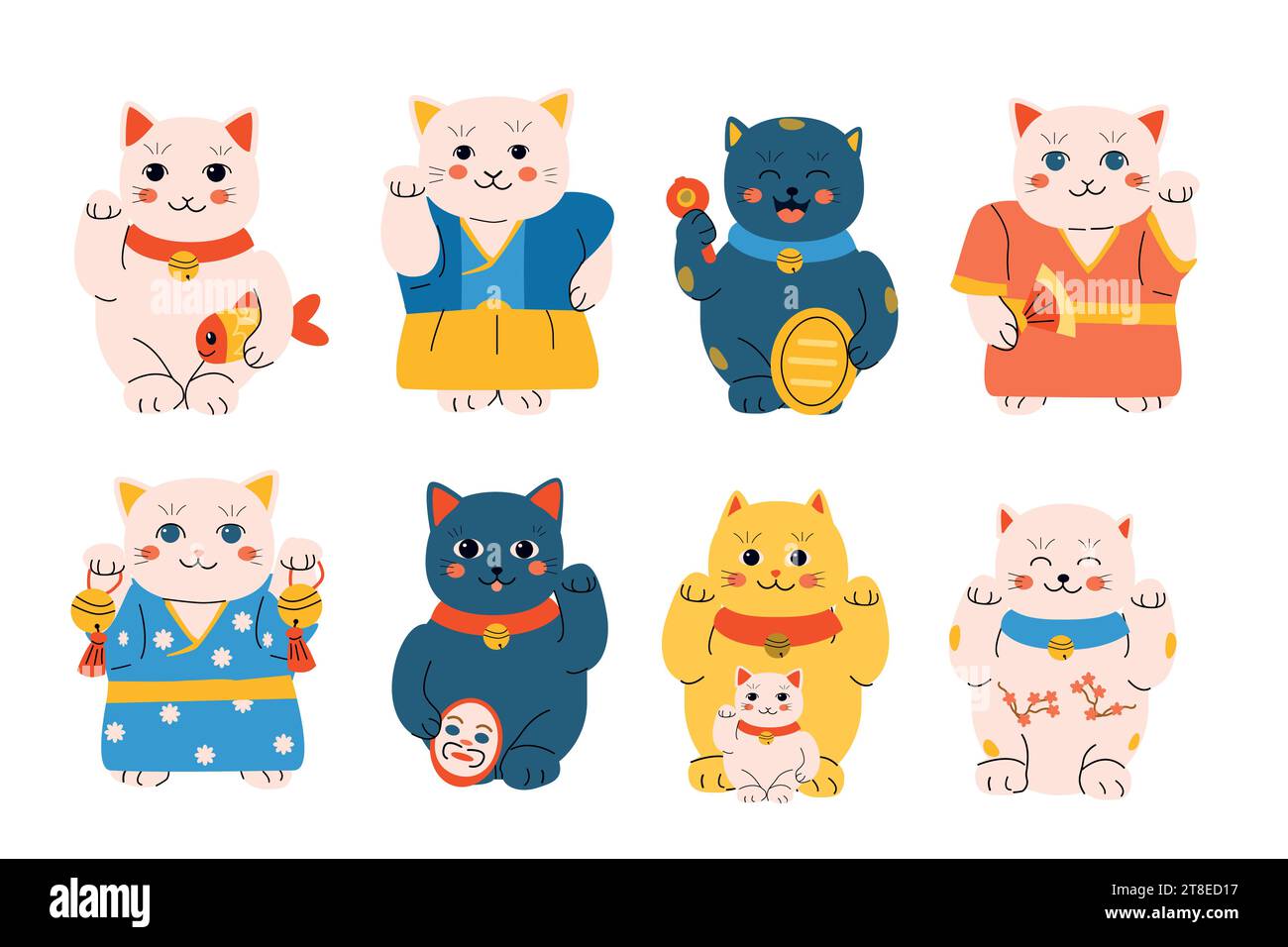 cartoon oriental maneki neko - cat figurine set Stock Vector Image & Art - Alamy