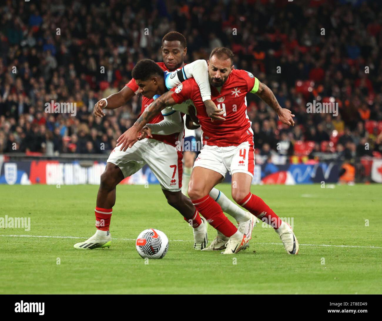 Joseph Mbong (M) Marcus Rashford (E) Steve Borg (M) at the England v ...