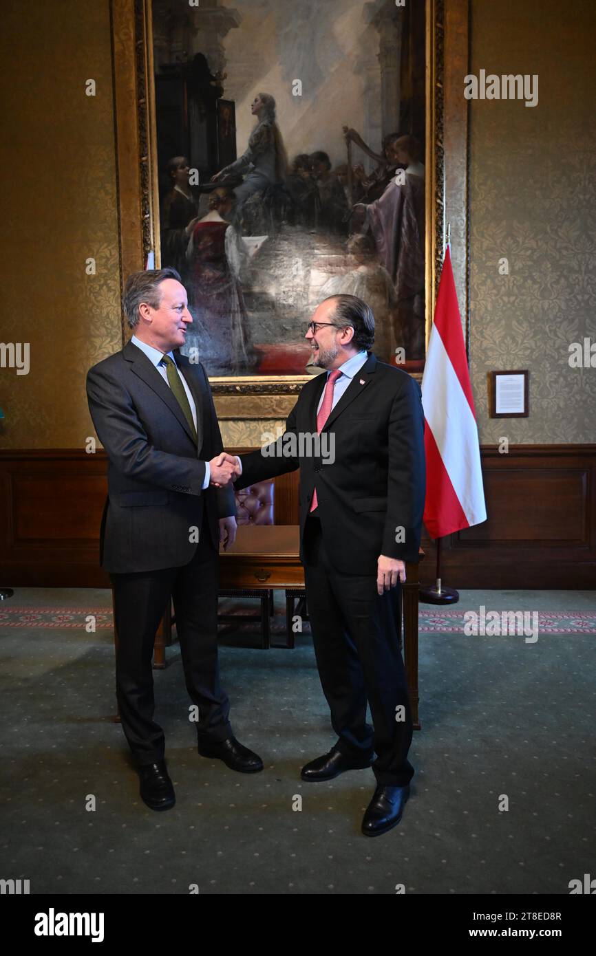 Foreign Secretary Lord David Cameron (left) welcomes Austrian Foreign ...