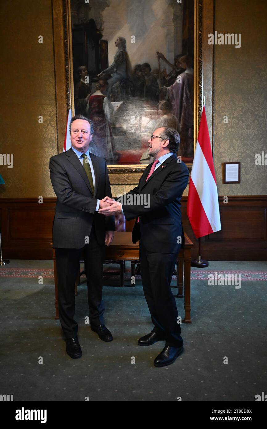 Foreign Secretary Lord David Cameron (left) welcomes Austrian Foreign ...