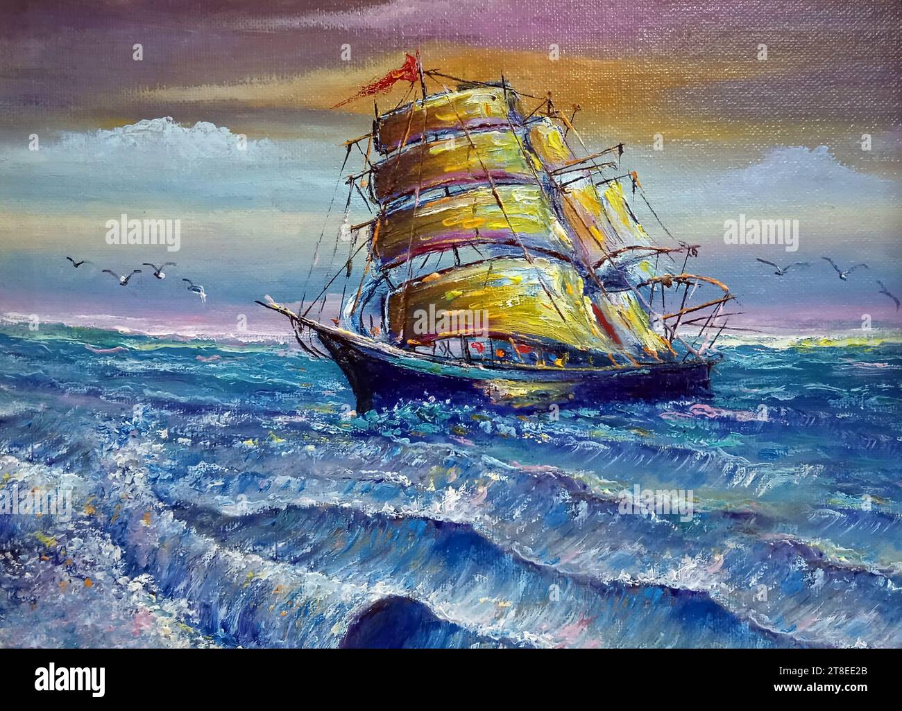 Original art painting oil color sailboat Stock Photo - Alamy