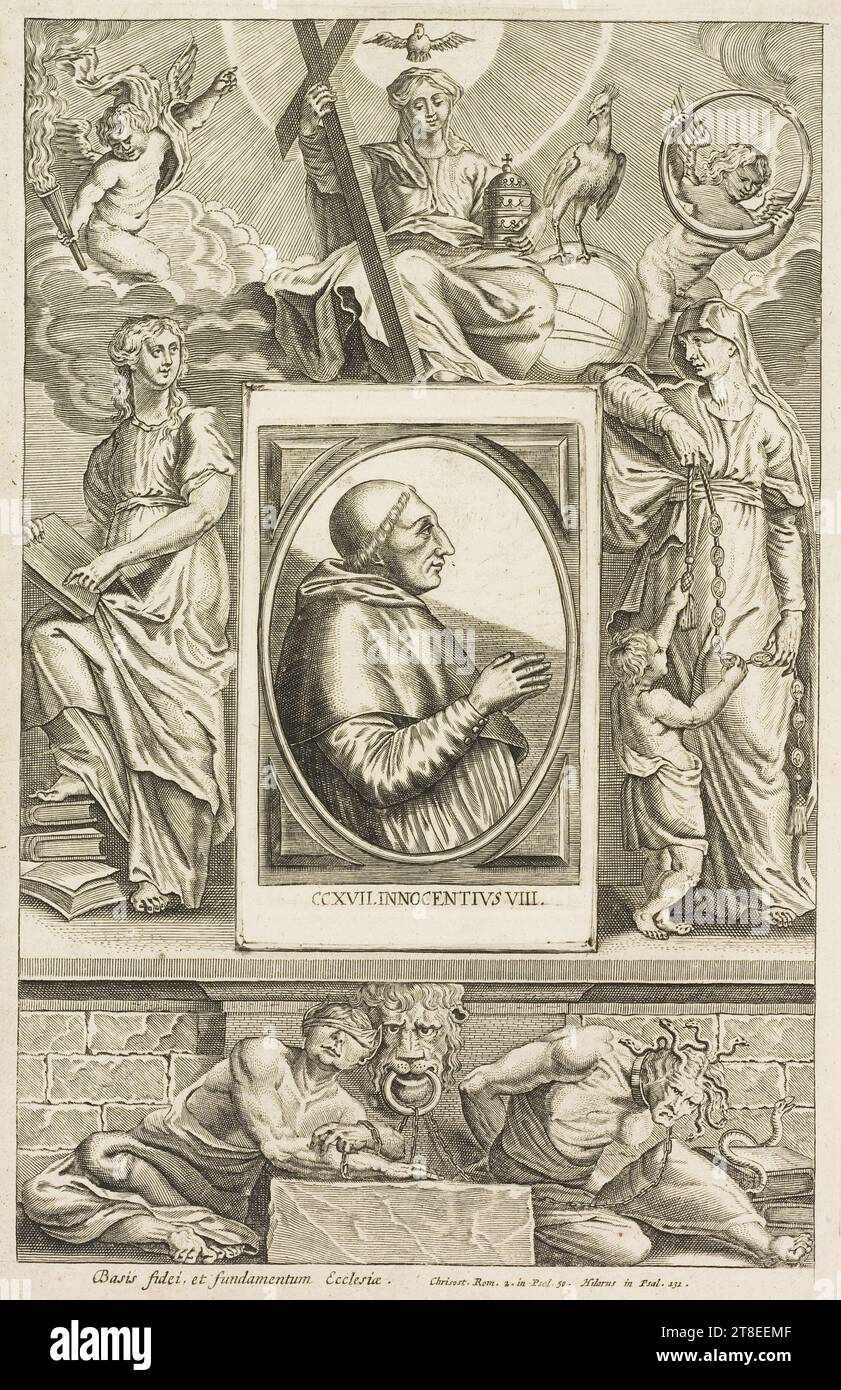 Print consists of two different prints portrait and the allegorical tableau around. Portrait ...