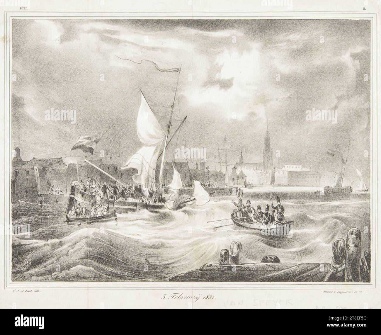 Lieutenant Van Speyk's warship cornered Feb. 5, 1831. Antwerp. Belgian ...