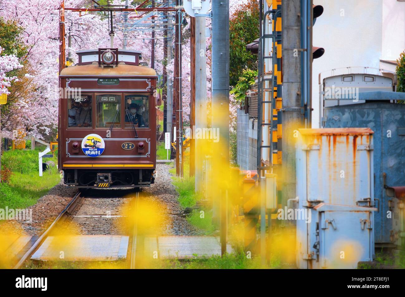 Kyoto, Japan - March 31 2023: Keifuku Tram is operated by Keifuku ...