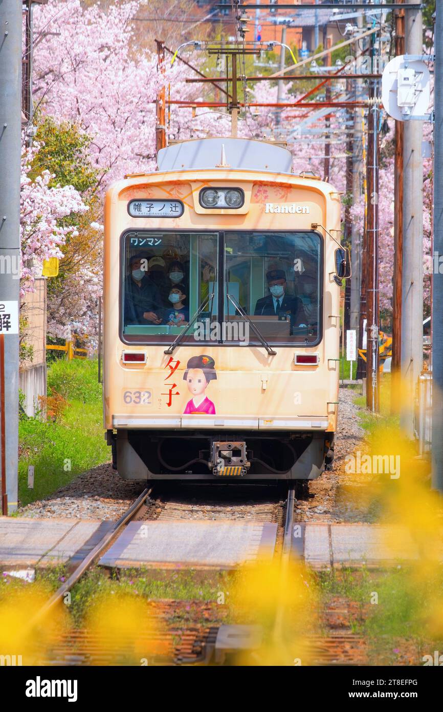 Kyoto, Japan - March 31 2023: Keifuku Tram is operated by Keifuku ...