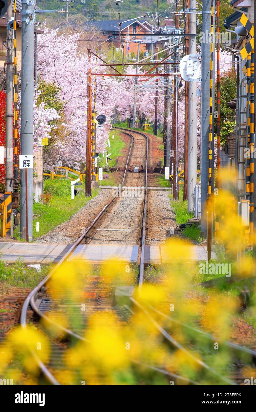 Kyoto, Japan - March 31 2023: Keifuku Tram is operated by Keifuku ...