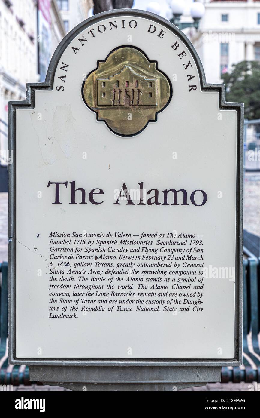 San Antonio, USA - October 31, 2023: Historic sign about Mission San ...