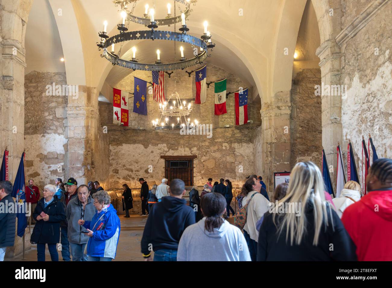 San Antonio, USA - October 31, 2023: Tourists visit the church inside ...