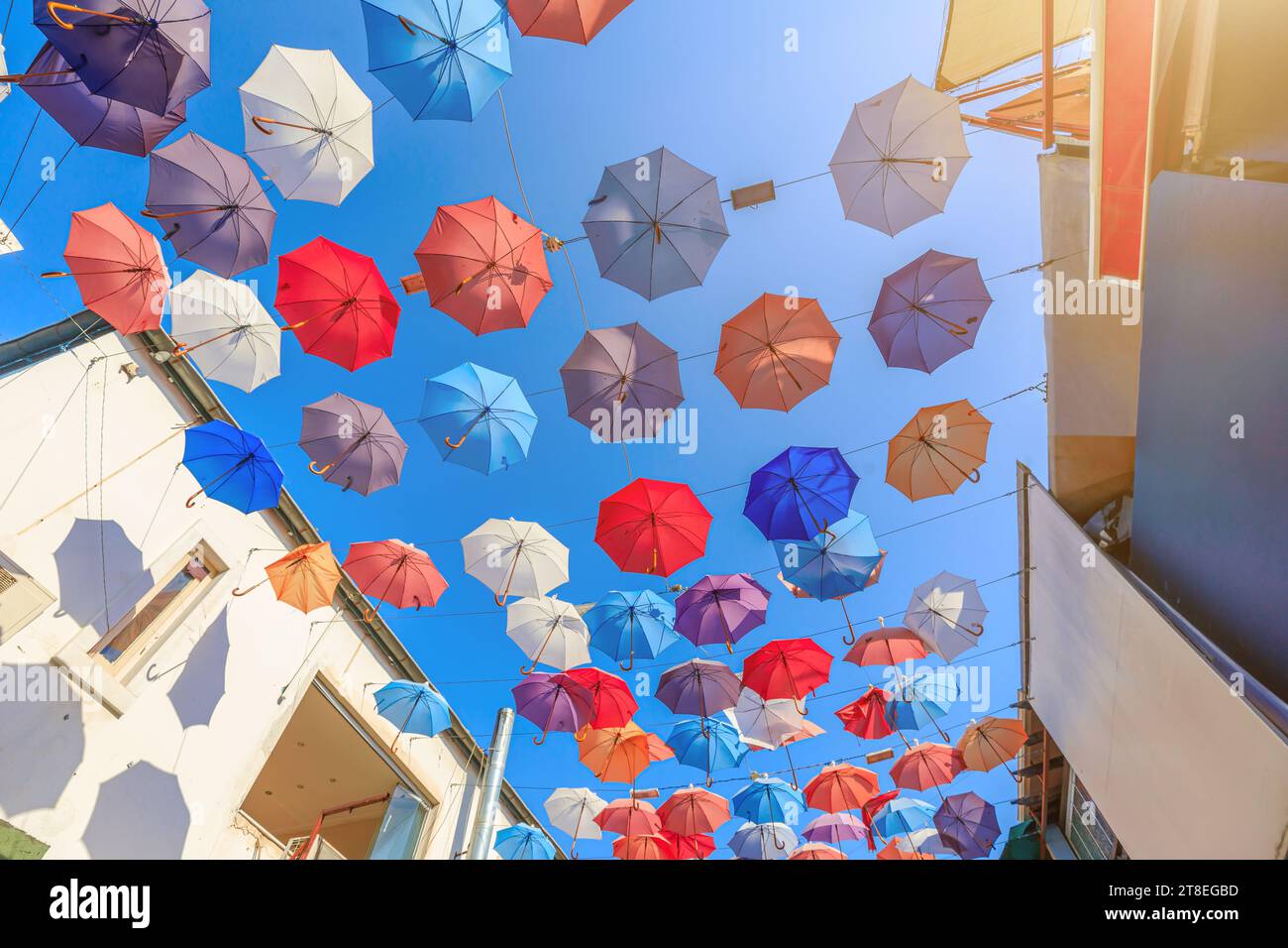bottom view of Umbrella street in Antalya, Turkey. The heart of Antalya ...