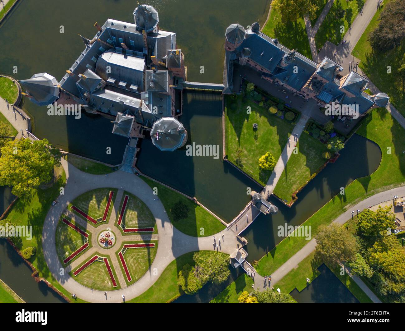 Top view of the largest castle in the Netherlands, De Haar. A beautiful ...