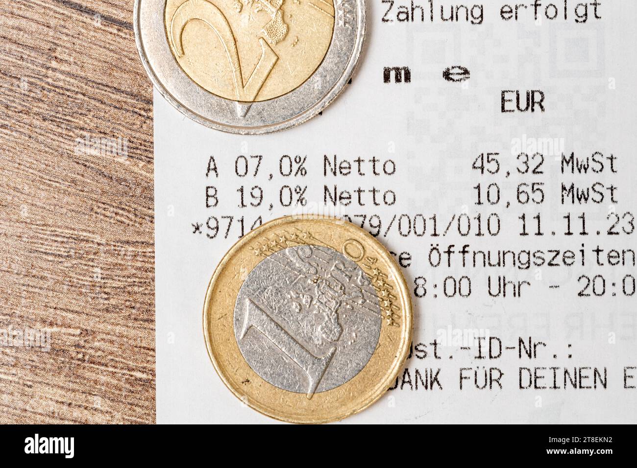 Augsburg, Bavaria, Germany - November 20, 2023: Receipt with 7% and 19% ...