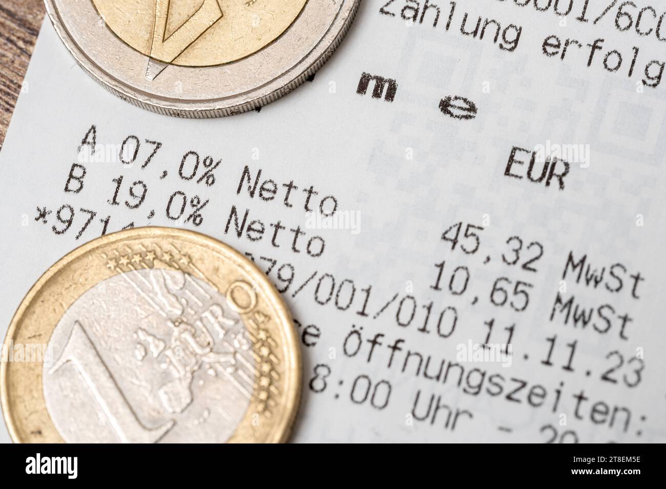 Augsburg, Bavaria, Germany - November 20, 2023: Receipt with 7% and 19% ...