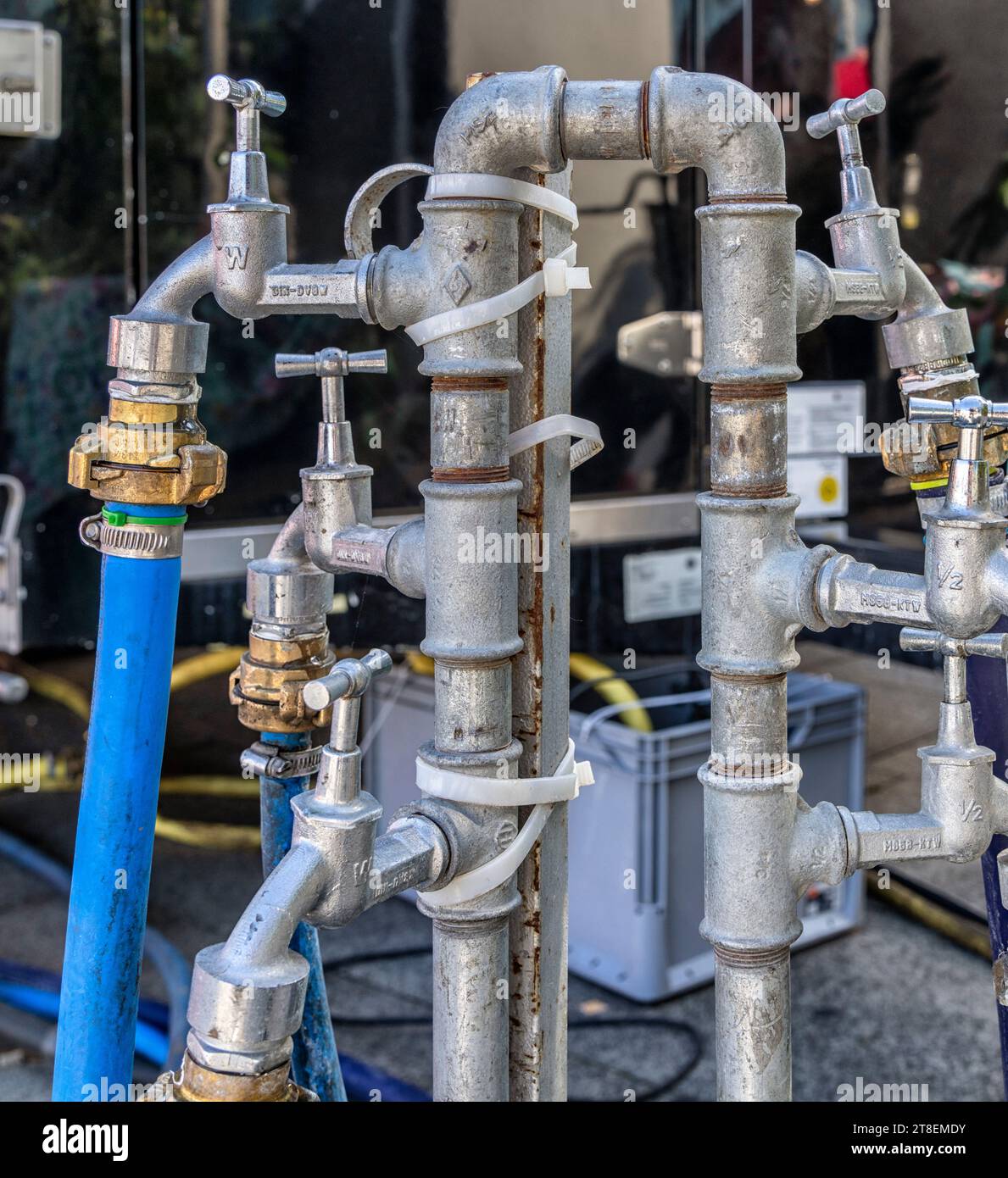 Water Pipe With Many Taps On A Construction Site, Berlin, Germany Stock ...