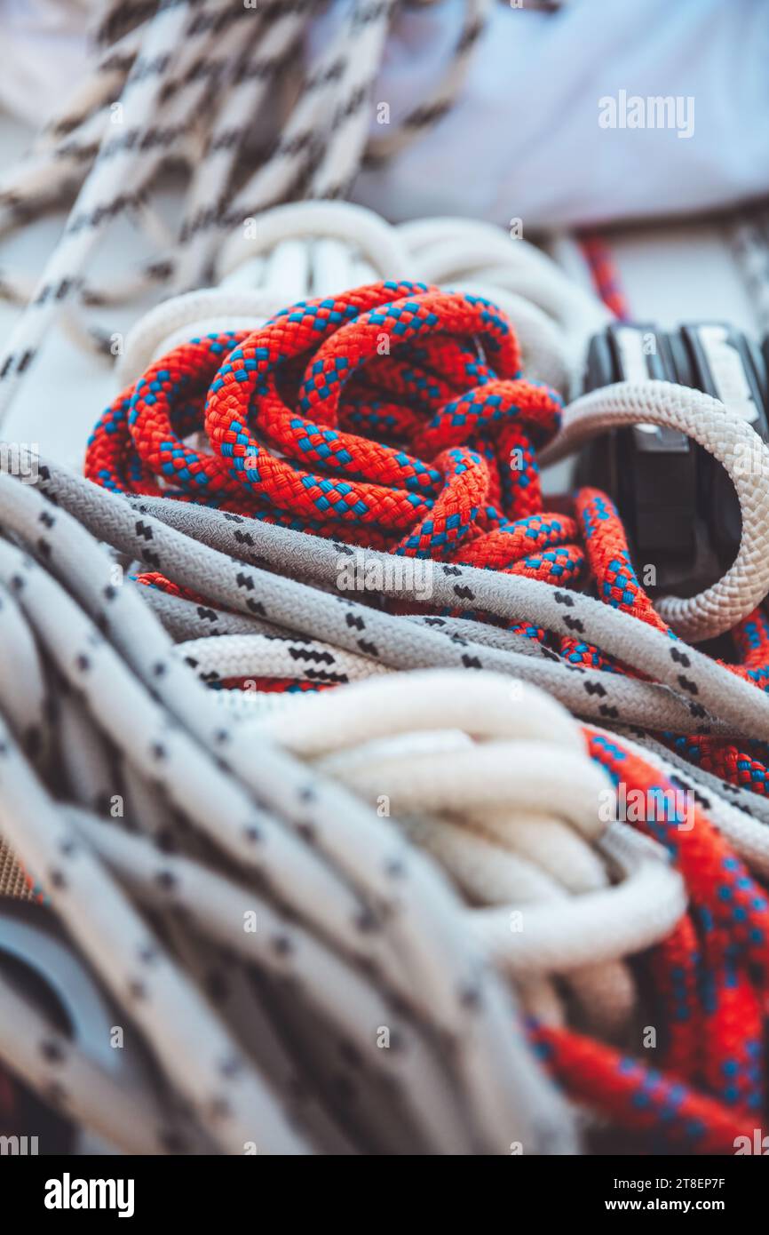 Many different ropes in the sailboat Stock Photo - Alamy
