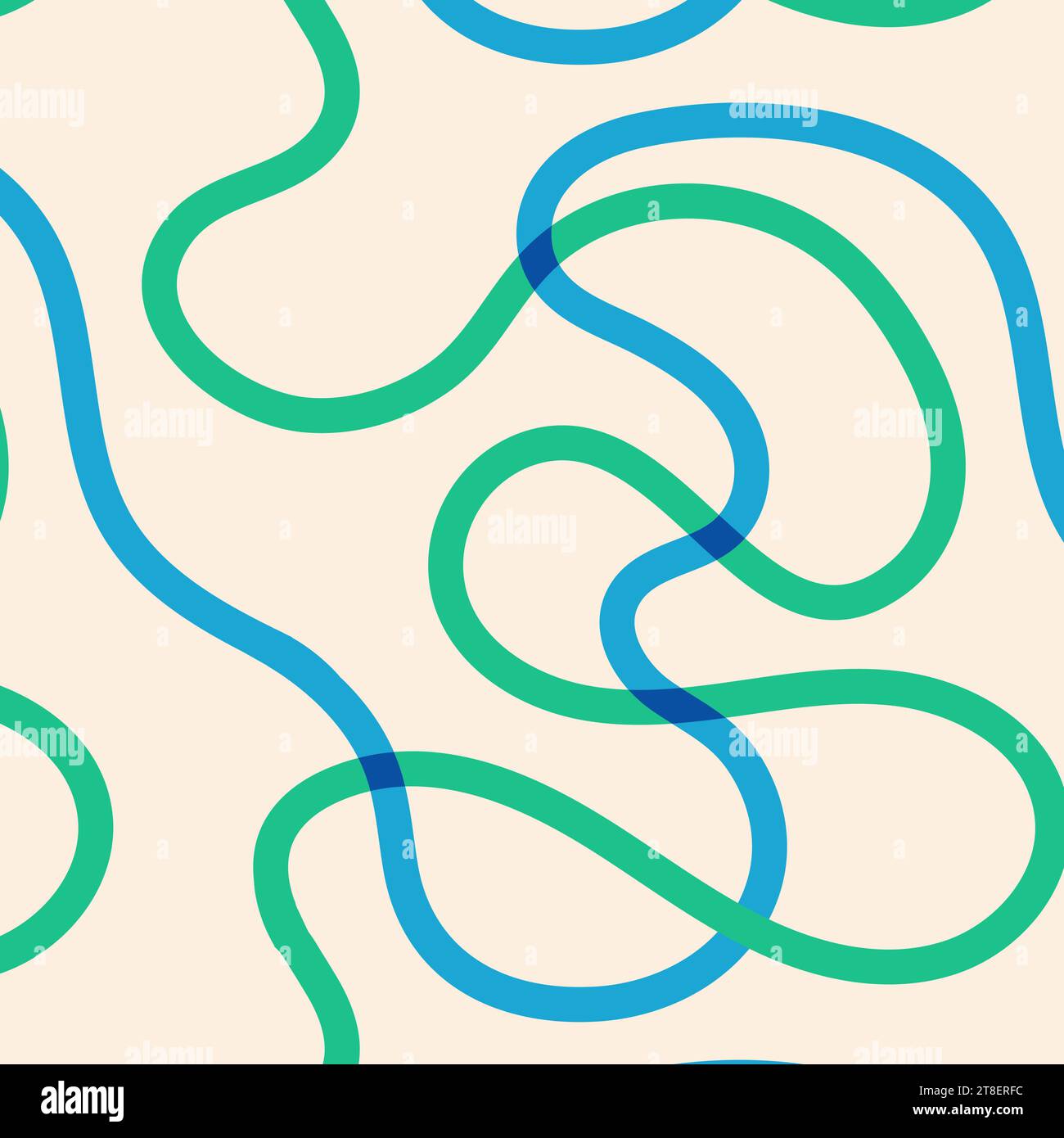 Naive seamless squiggle pattern with brightgreen and blue wavy lines on ...