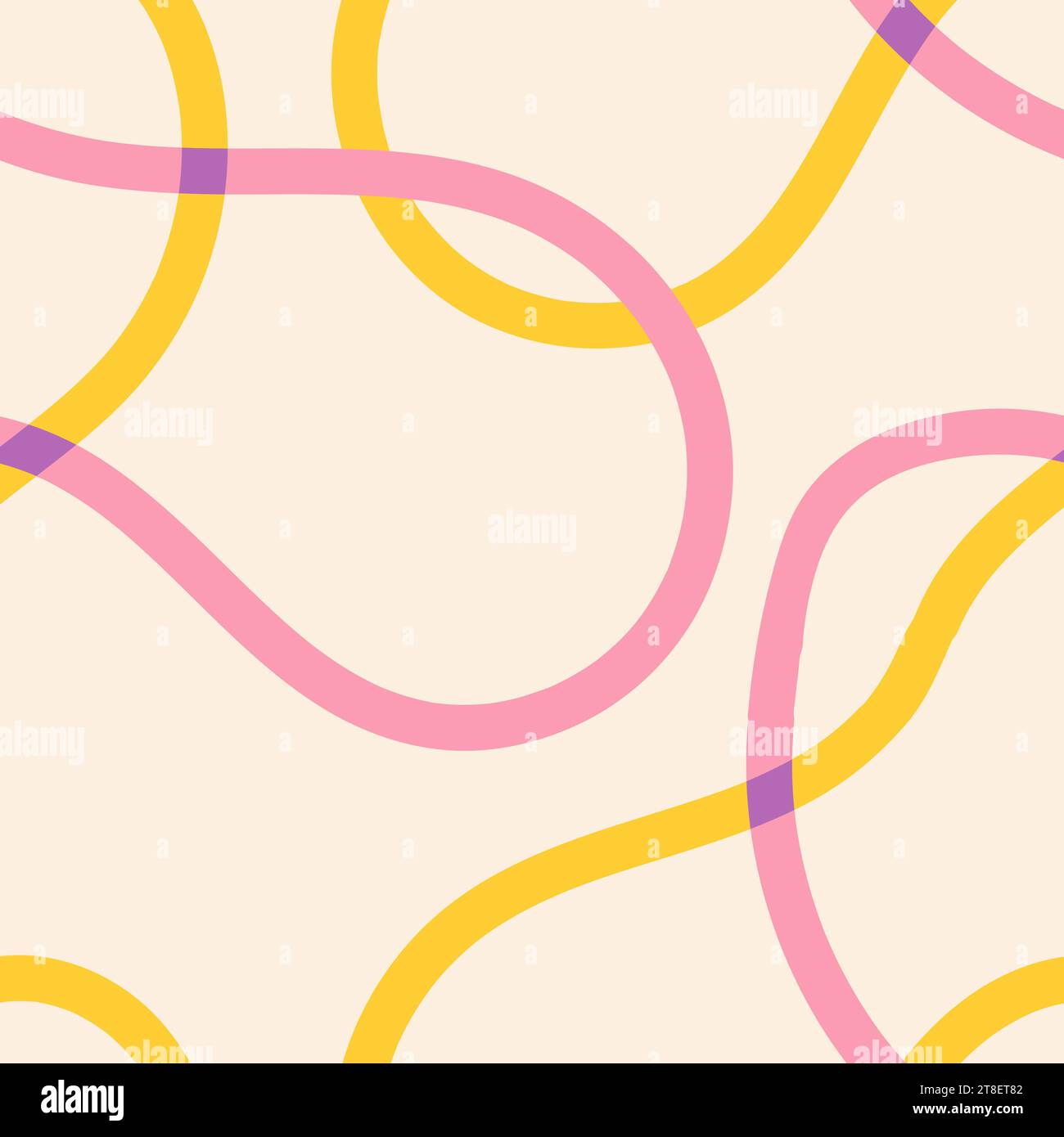 Naive seamless squiggle pattern with bright pink and yellow wavy lines ...