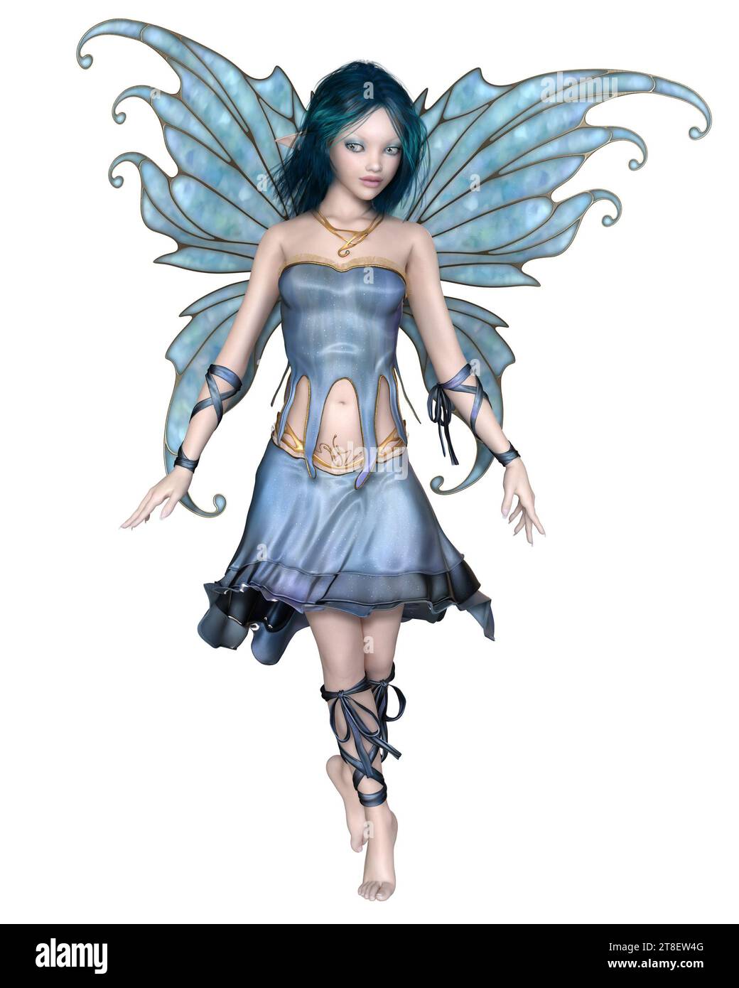 Pretty Fairy with Blue Dress and Wings Stock Photo - Alamy