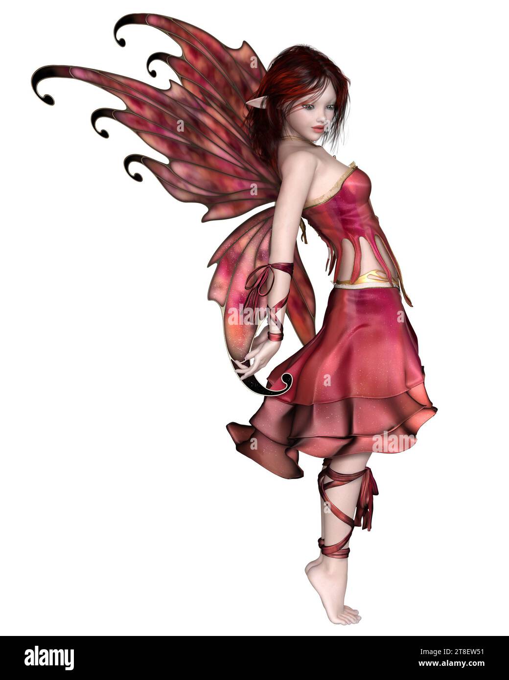 Pretty Fairy with Red Dress and Wings Stock Photo - Alamy
