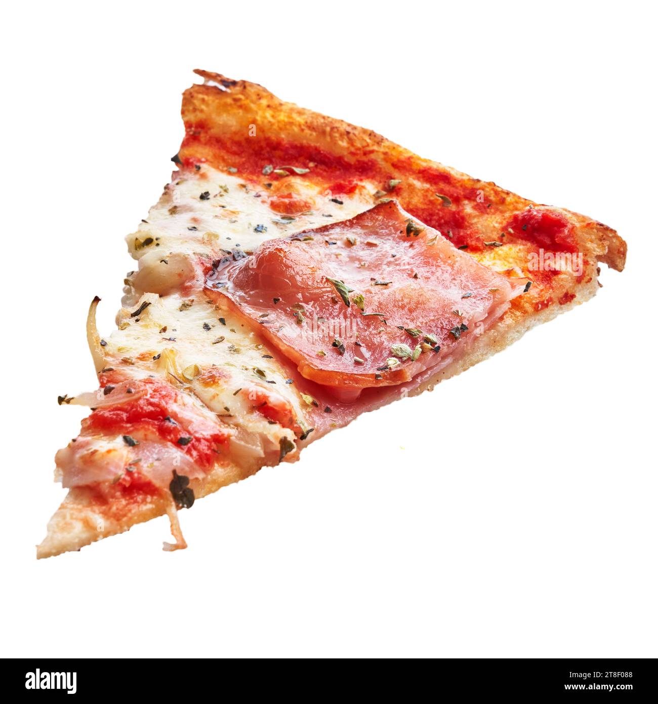 Delicious slice of jam and onion italian pizza over isolated white ...