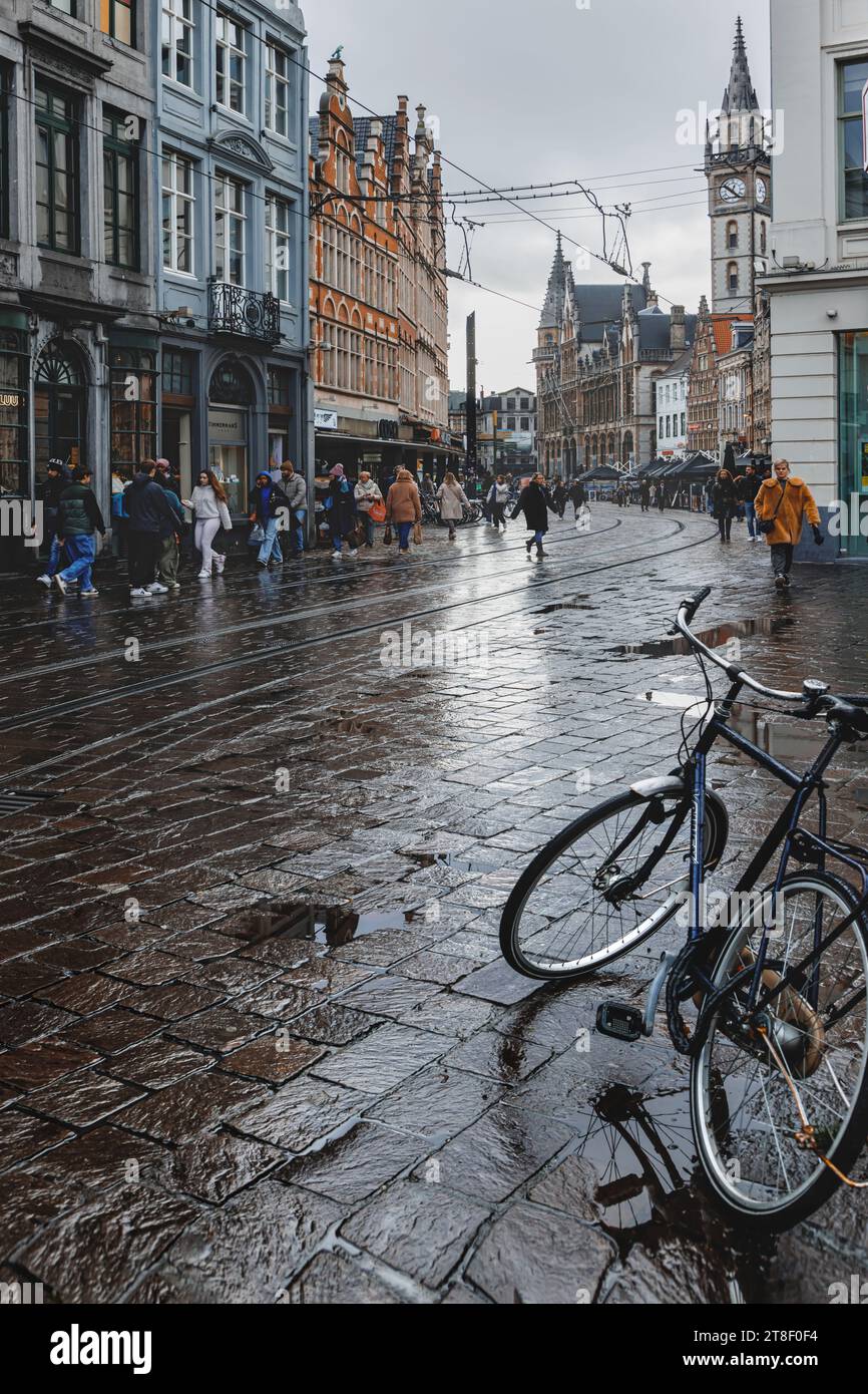 Gent, Belgium - 07, December 2022: Architecture of streets of Gent town ...