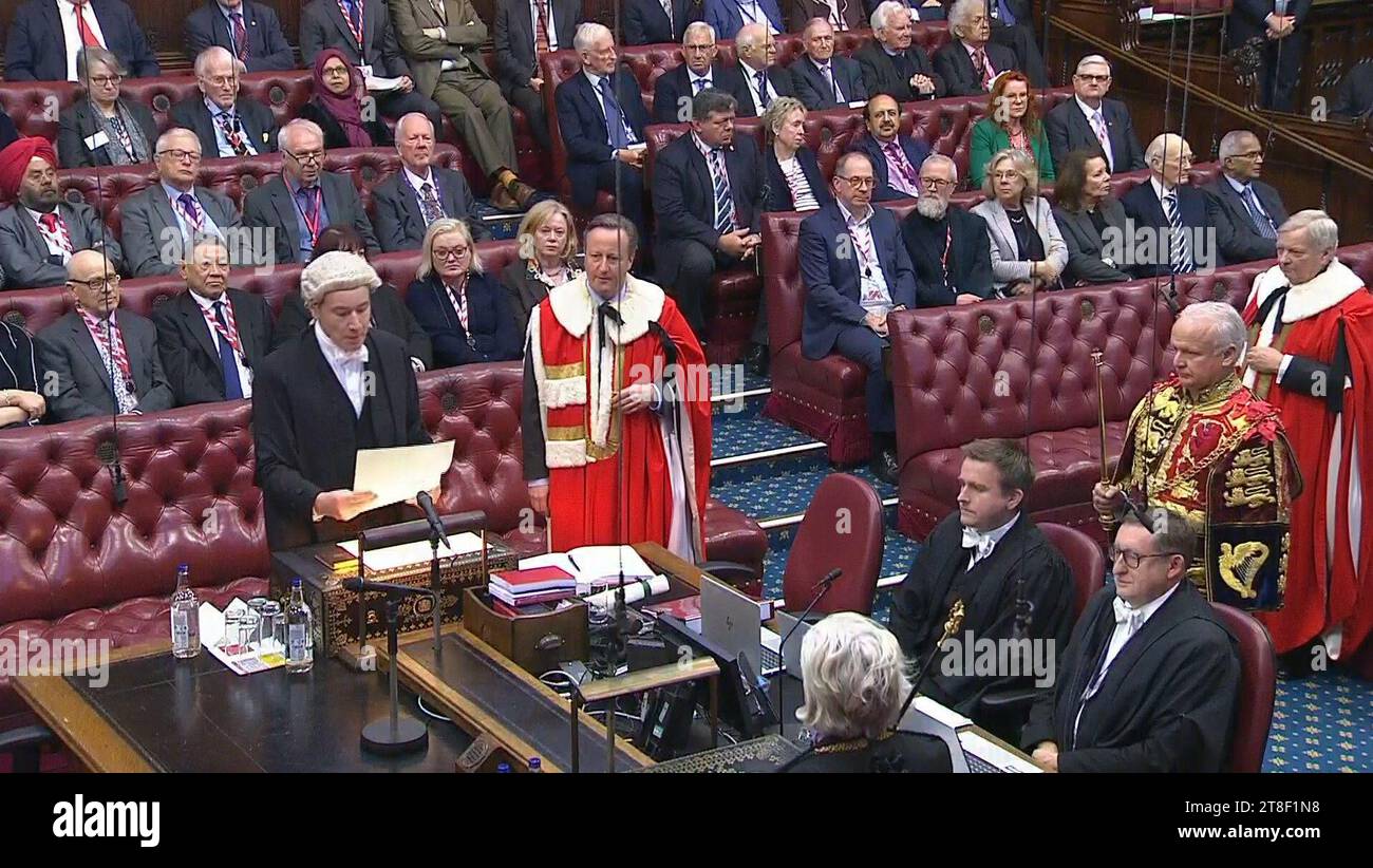 Video grab of the introduction of Lord Cameron of Chipping Norton at ...