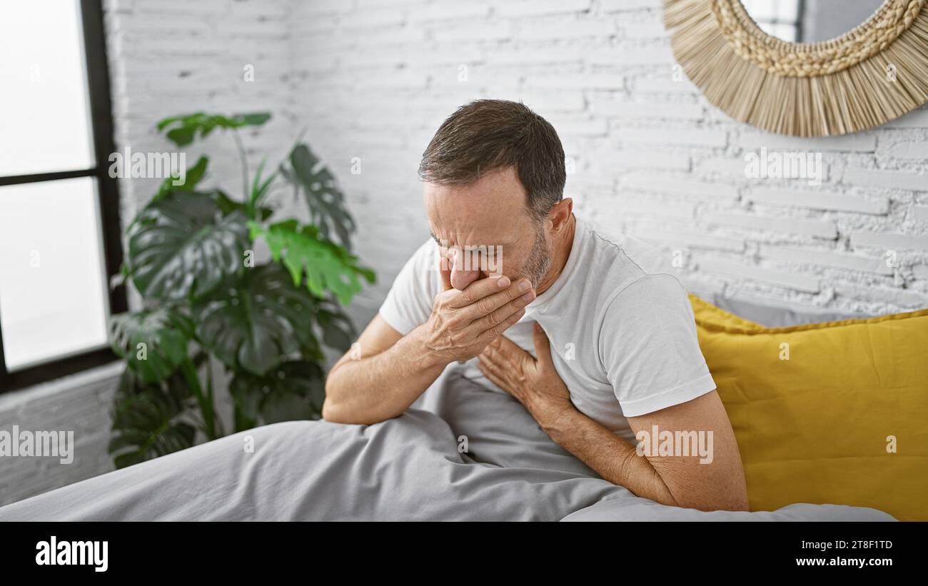 Man coughing awake in bed hi-res stock photography and images - Alamy