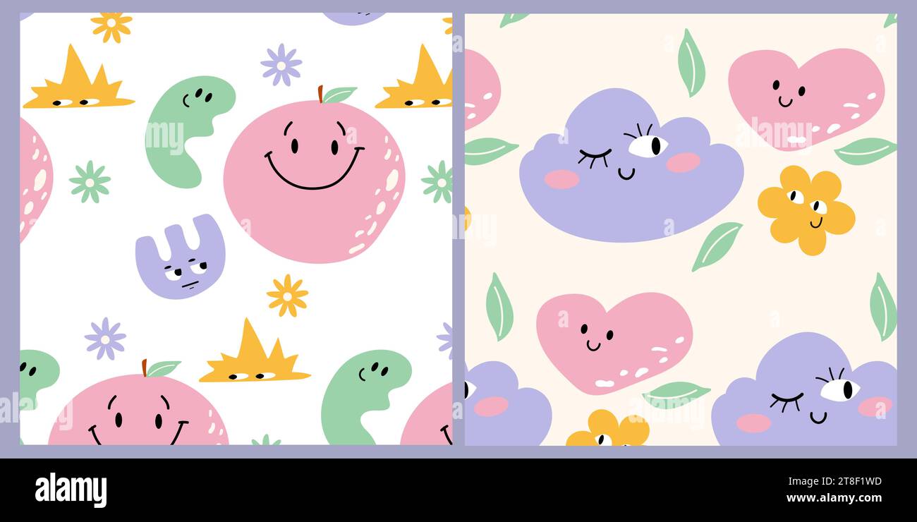 Set of two colourful childish patterns. Vector design with abstract ...