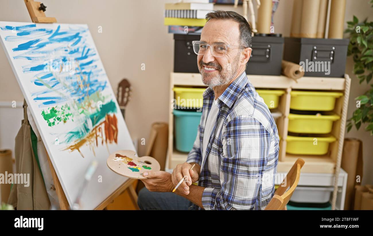 Confident grey-haired middle age man with twinkling eyes, gleefully ...