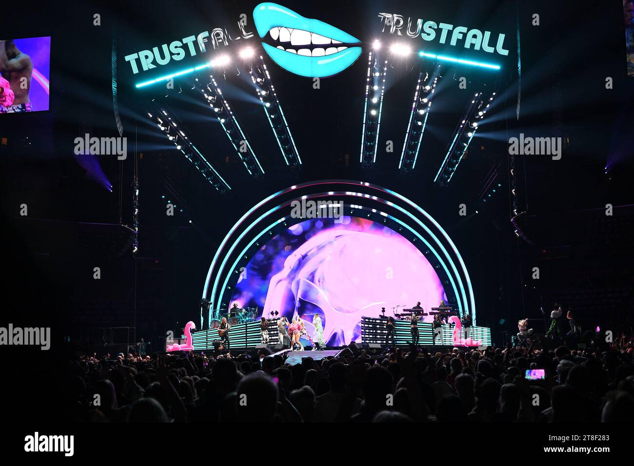 Pink performs during The Trust Fall Tour at The Amerant Bank Arena ...