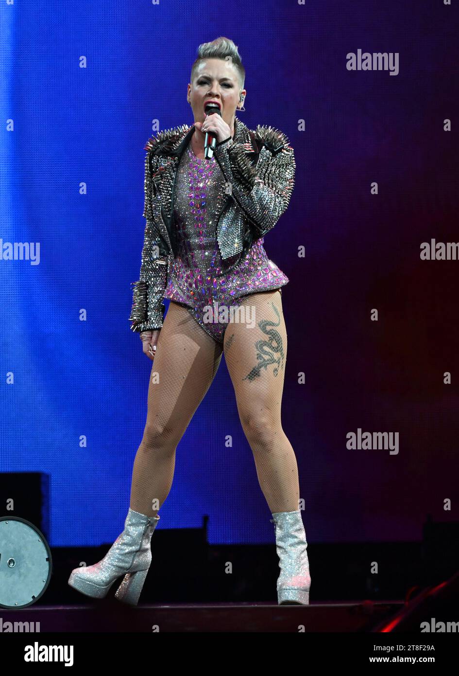 Pink performs during The Trust Fall Tour at The Amerant Bank Arena ...