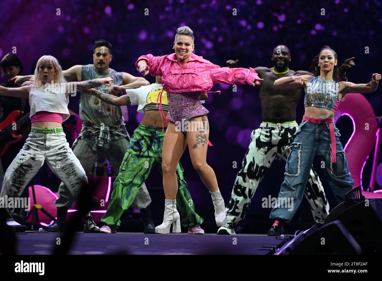 Pink performs during The Trust Fall Tour at The Amerant Bank Arena ...