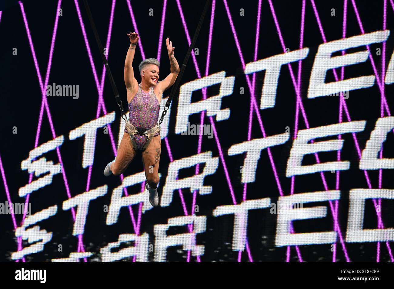 Pink performs during The Trust Fall Tour at The Amerant Bank Arena ...