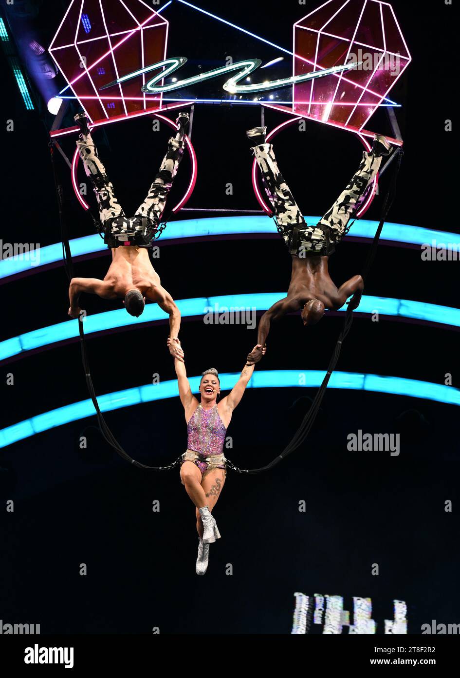Pink performs during The Trust Fall Tour at The Amerant Bank Arena ...