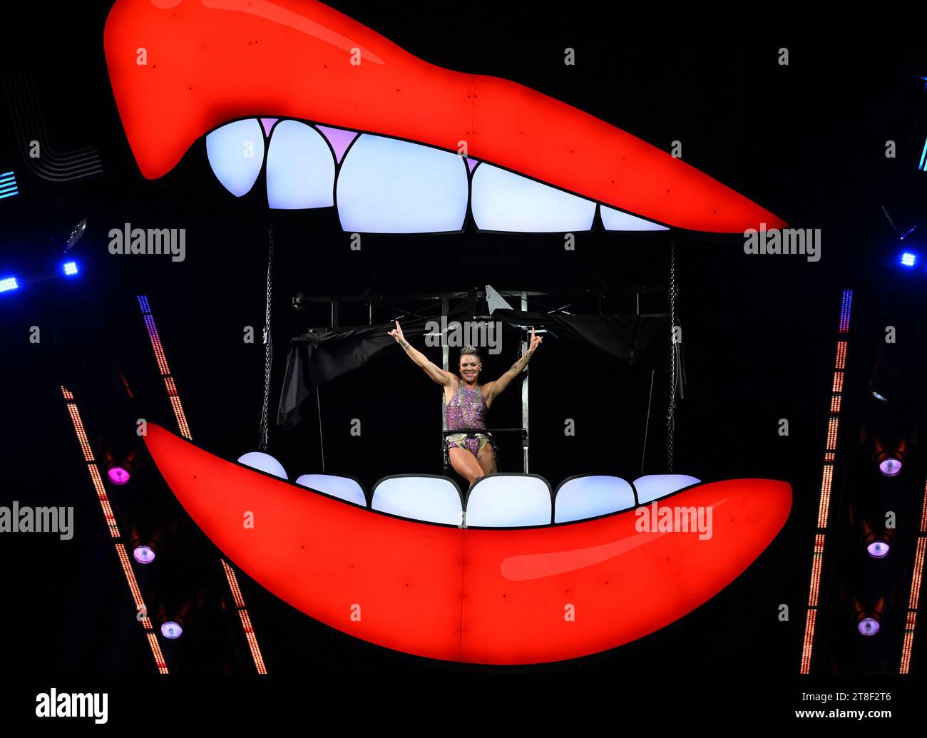 Pink performs during The Trust Fall Tour at The Amerant Bank Arena ...