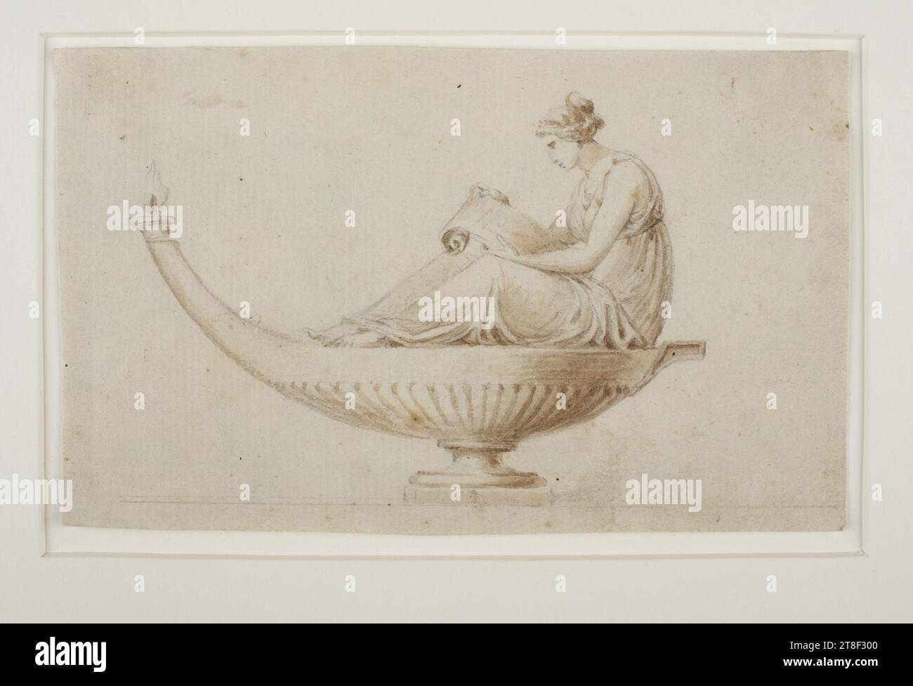 Oil lamp with female figure, Bertel Thorvaldsen, 1770-1844, Drawing ...