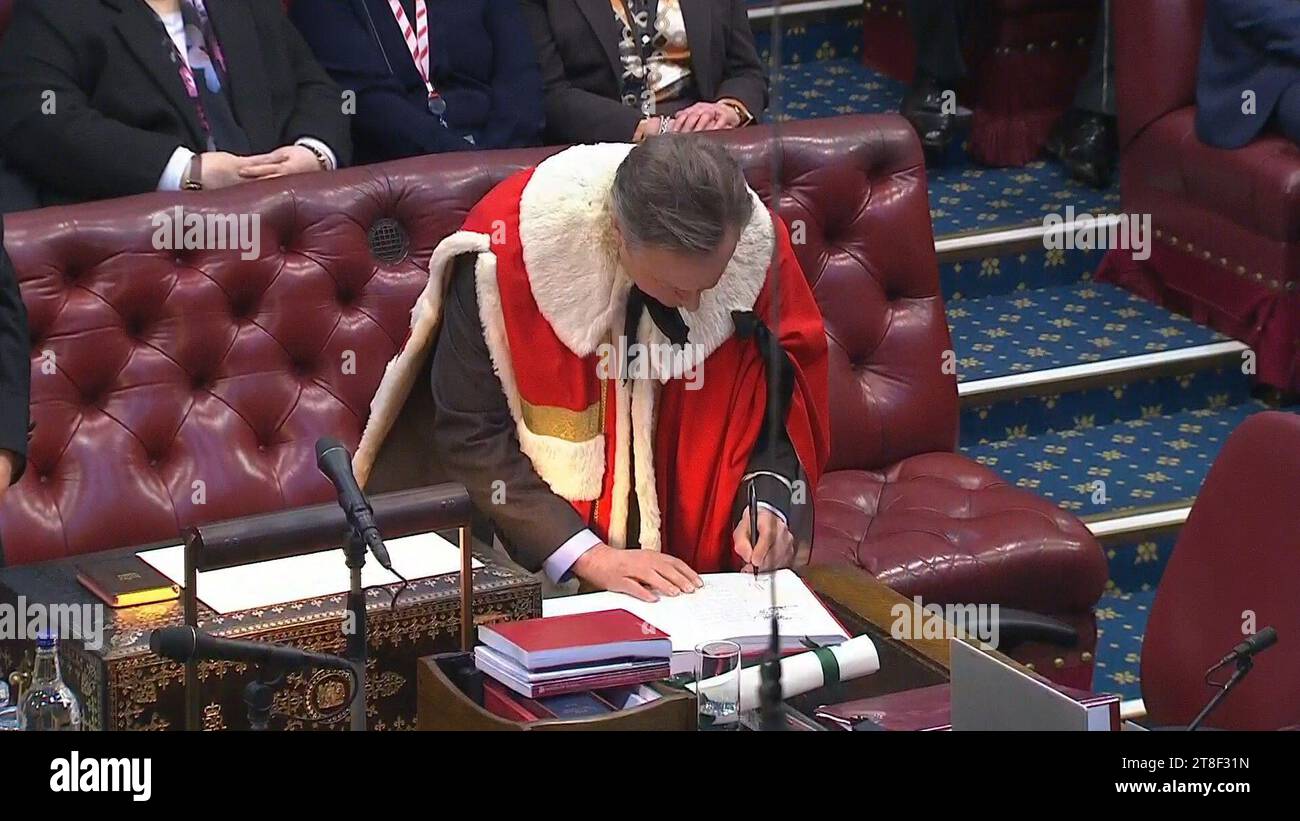 Video grab of the introduction of Lord Cameron of Chipping Norton at ...