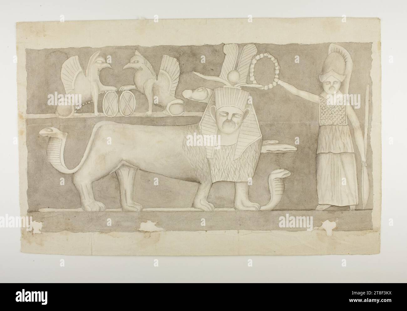 Female figure with lance and shield garlands a lion-sphinx, John Walker ...