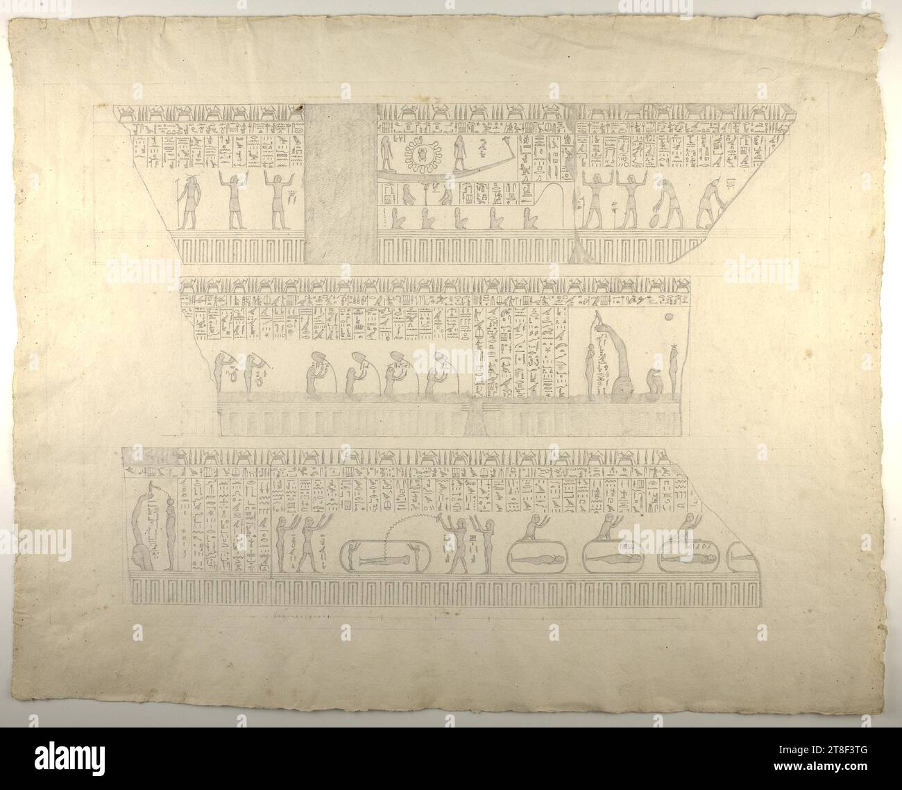 Figures and hieroglyphs from sarcophagus, Drawing, Paper, Color ...