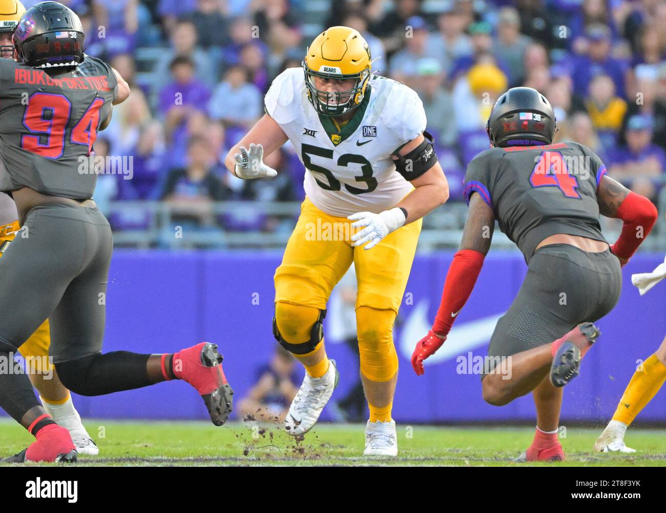 November 18 2023: Baylor Bears offensive lineman Campbell Barrington (53) blocks TCU Horned ...