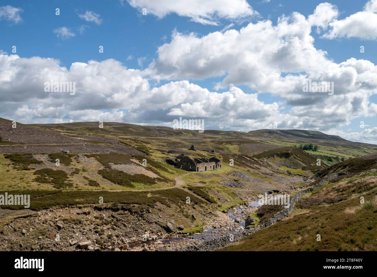 The remains of the abandoned Old Gang lead mine smelt mill in Swaledale ...