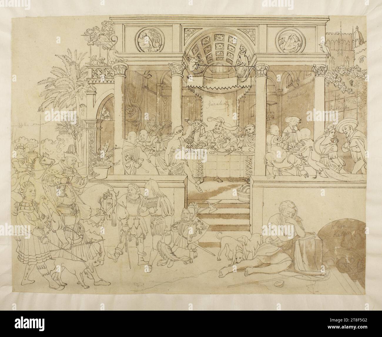 The rich versus the poor Man, Hieronymus Hess, 1799-1850, Drawing ...