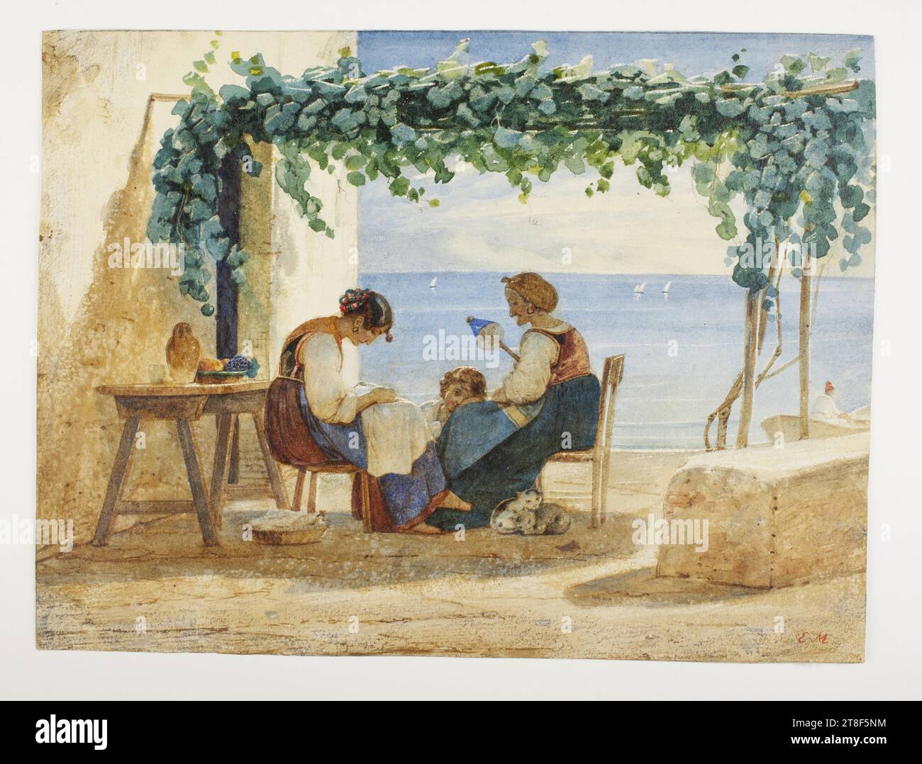 A Neapolitan Family Scene, Ernst Meyer, 1797-1861, Drawing, Watercolor ...