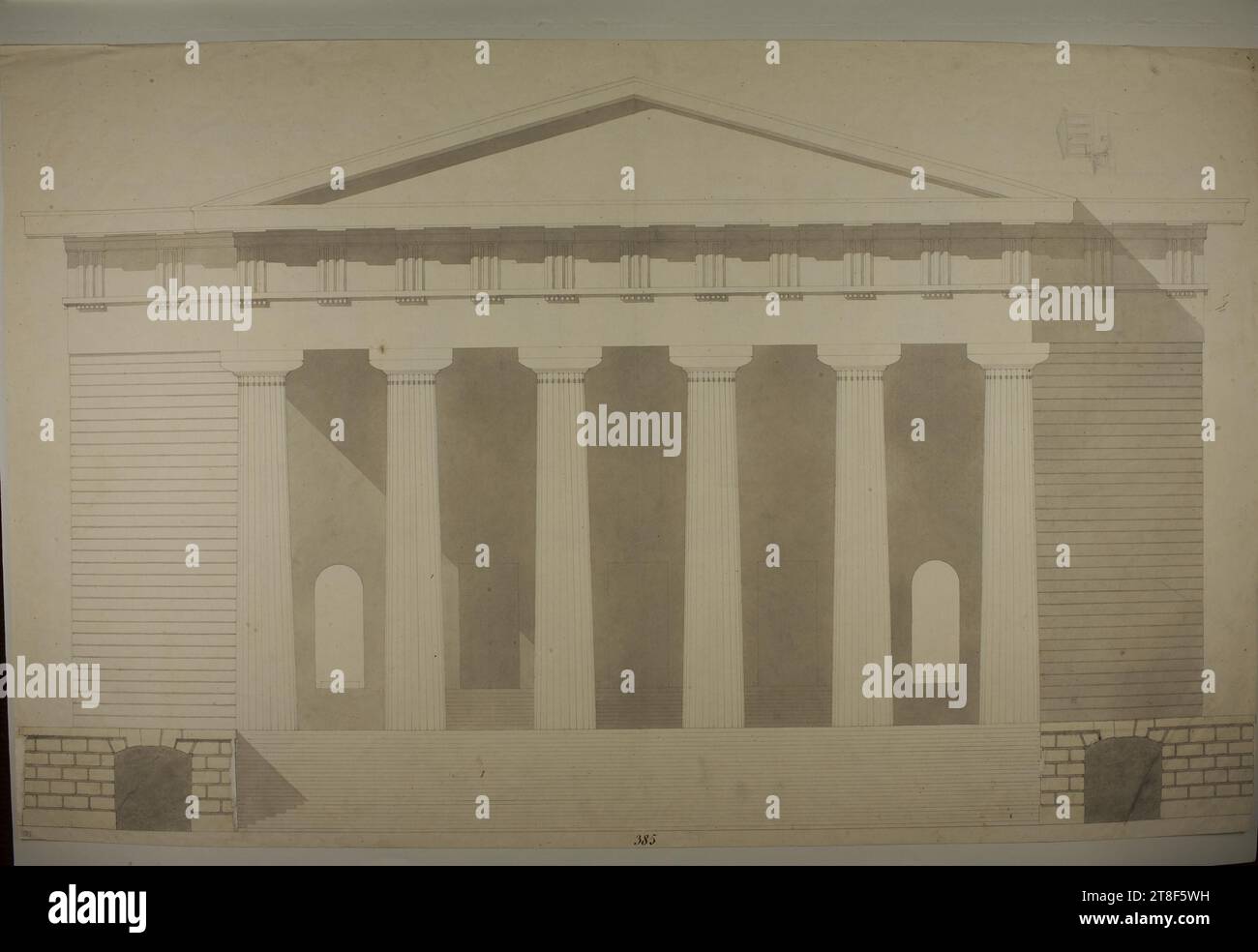 Theatre in Greek Style, Elevation of Doric Facade, C.F.F. Stanley, 1769 ...