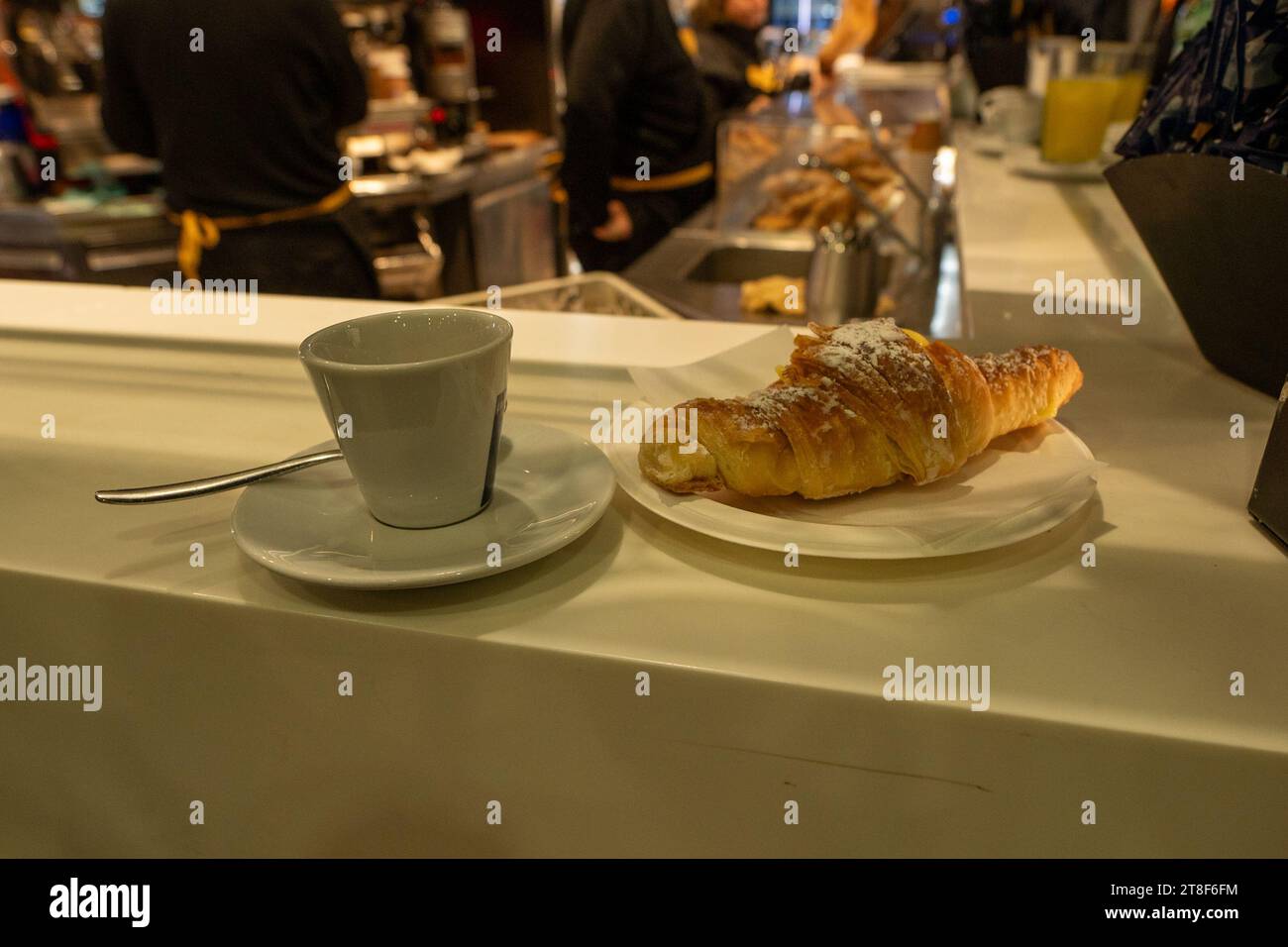 Typical Italian breakfast at the Roma Termini Station in the Italian ...